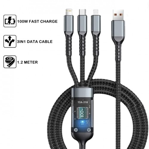 TDA-218 Transparent Chip 3 In 1 Super Fast Mobile Phone Charging Cable ...
